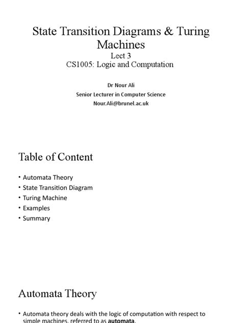 State Transition Diagrams And Turing Machines Lect 3 Cs1005 Logic And