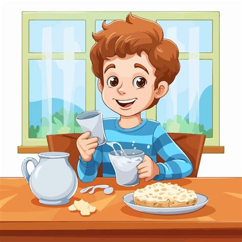 Menino Comendo Cereais Em Casa Vetor Premium Gerado Com Ia