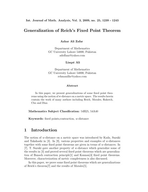 Pdf Generalization Of Reichs Fixed Point Theorem