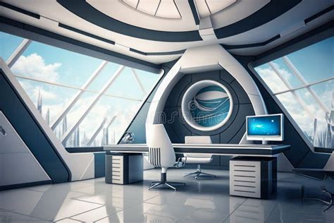 Futuristic Workspace Digital Art Style Generative Ai Stock Illustration Illustration Of