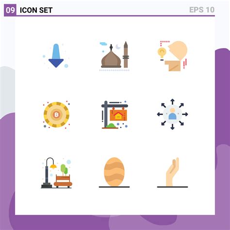 Set Of 9 Modern Ui Icons Symbols Signs For Home Advertisement Marketing Token Blockchain