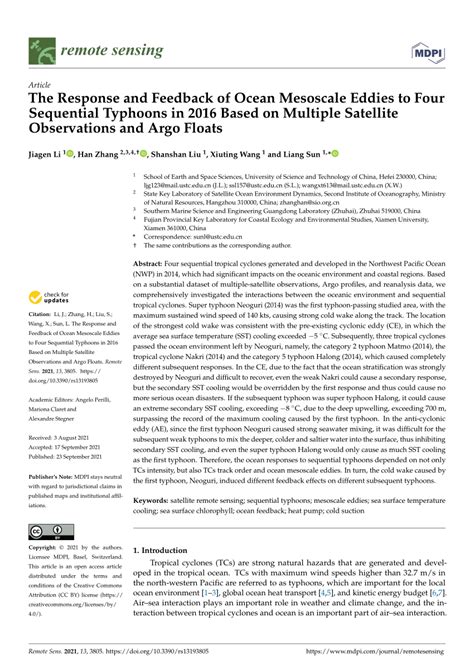 Pdf The Response And Feedback Of Ocean Mesoscale Eddies To Four Sequential Typhoons In 2016