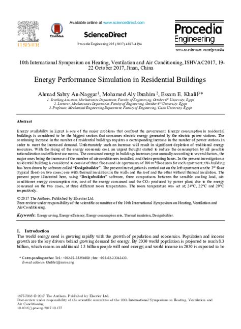 Pdf Energy Performance Simulation In Residential Buildings