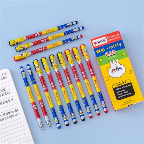 晨光中性笔米菲兔系列0 35超细黑色全针管miffy笔芯0 38mm黑笔蓝色红笔水笔碳素可爱创意超萌小学生专用文具 虎窝淘