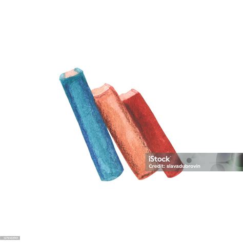 흰색 배경에 행 수채화 그림을 예약합니다 세 권의 기울어진 책이 고립되어 있습니다 빈 척추 덮개가있는 손으로 그린 책 아이콘 읽기 라이브러리 클립아트 어린이 교육 개념 수업