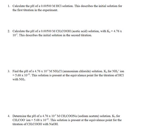 Solved 1 Calculate The Ph Of A 000500mhcl Solution This