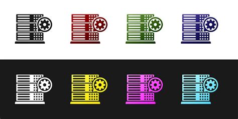 설정 서버 및 기어 아이콘 흑백 배경에 고립 조정 응용 프로그램 서비스 개념 설정 옵션 유지 보수 수리 고정 벡터 일러스트