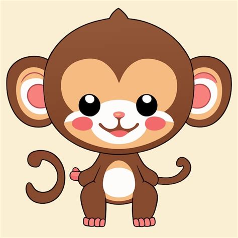 귀여운 마스코트 원숭이 손으로 그린 만화 스티커 아이콘 개념 격리된 그림 프리미엄 벡터