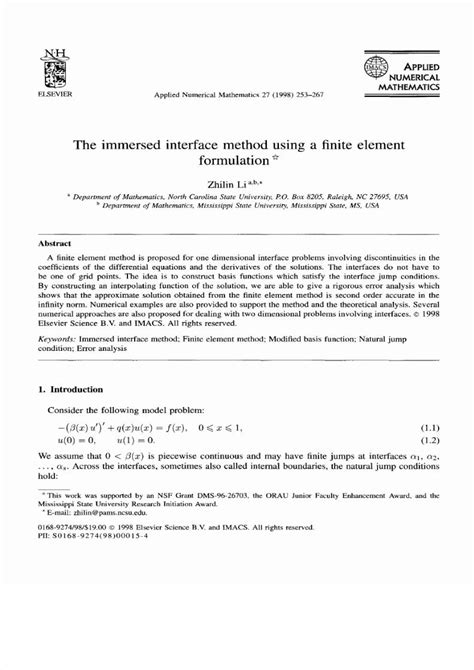 Pdf The Immersed Interface Method Using A Finite Element Formulation