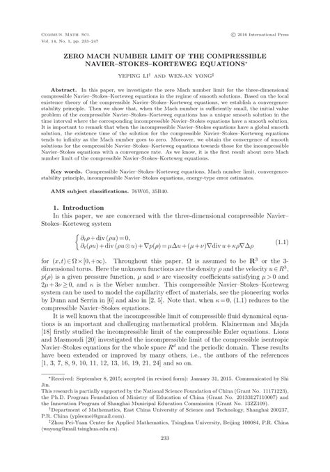 Pdf Zero Mach Number Limit Of The Compressible Navier Stokes Korteweg Equations