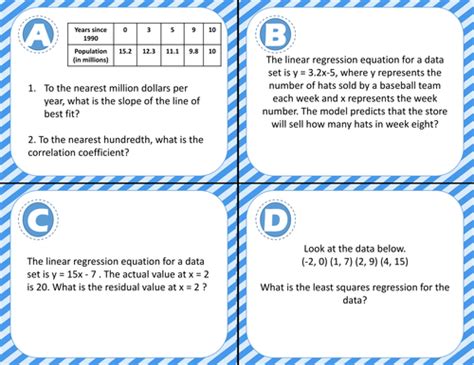linear regression task cards set of 20 teaching resources