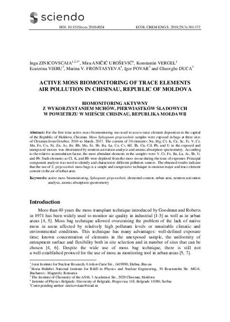 Pdf Active Moss Biomonitoring Of Trace Elements Air Pollution In Chisinau Republic Of Moldova