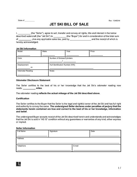 Printable Jet Ski Bill Of Sale Form