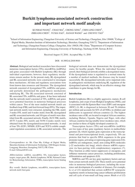 Pdf Burkitt Lymphoma‑associated Network Construction And Important