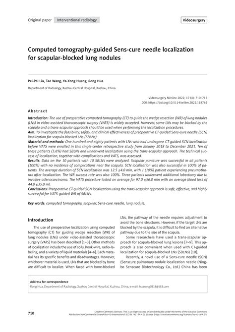 Pdf Computed Tomography Guided Sens Cure Needle Localization For Scapular Blocked Lung Nodules
