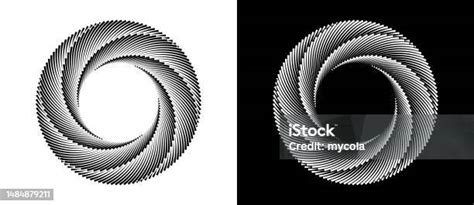 추상적인 배경에 동그라미를 친다 역동적인 전환의 환상 흰색 배경에 검은색 선이 있고 검은색 면에 흰색 선이 있습니다 6 부품 원형 패턴에 대한 스톡 벡터 아트 및 기타