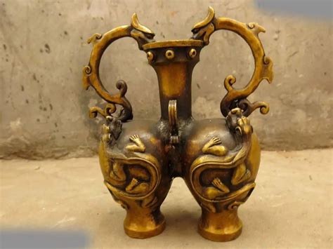 중국 황동 조각 조각 미세 구리 아름다운 두 드래곤 꽃병 동상sculpture Accessoriesstatue Sculpture Bronzesculpture