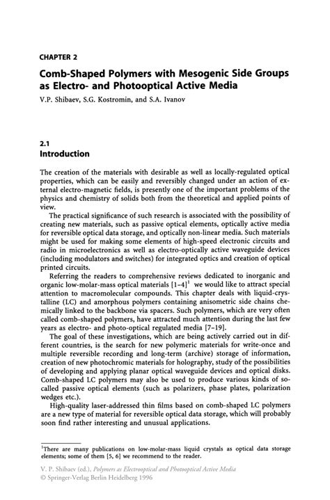 Pdf Comb Shaped Polymer With Mesogenic Side Groups As Electro And