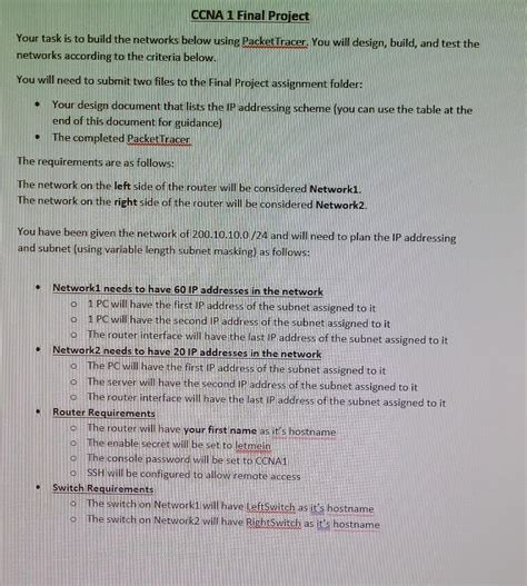 Solved CCNA 1 Final Rroject Your Task Is To Build The Chegg