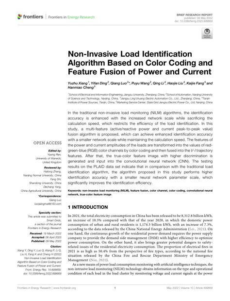 Pdf Non Invasive Load Identification Algorithm Based On Color Coding And Feature Fusion Of