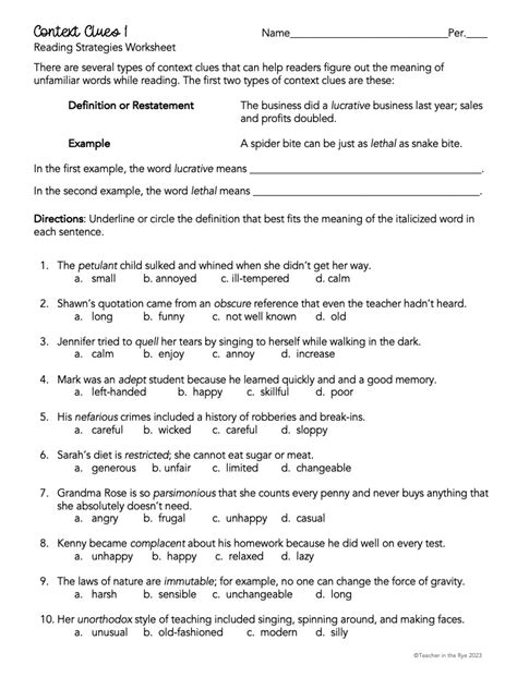 Using Context Clues And Inferences Worksheets Building Vocabulary