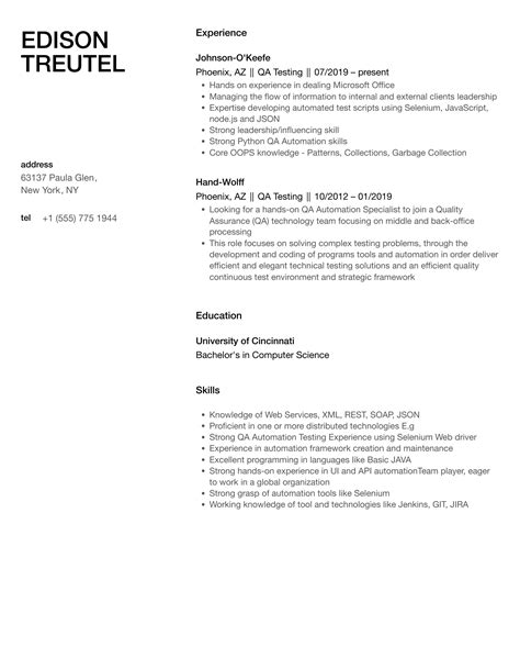 QA Testing Resume Samples Velvet Jobs