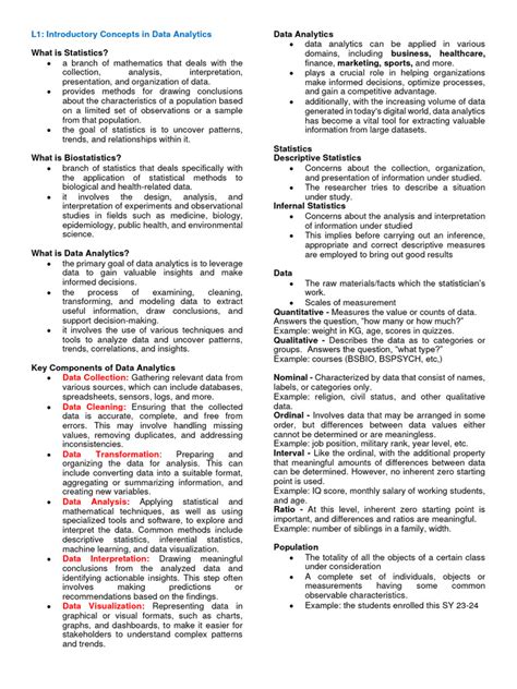 L1 Intro Data Analytics Pdf Statistics Data Analysis