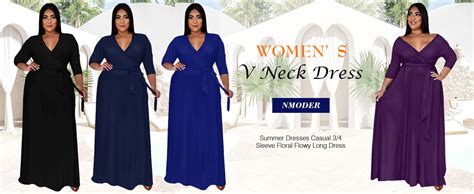 Nmoder Plus Size Maxi Dress For Women Summer Casual 34 Sleeve Floral