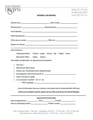 IN Southside OB GYN Referral For Services 2013 2024 Fill And Sign