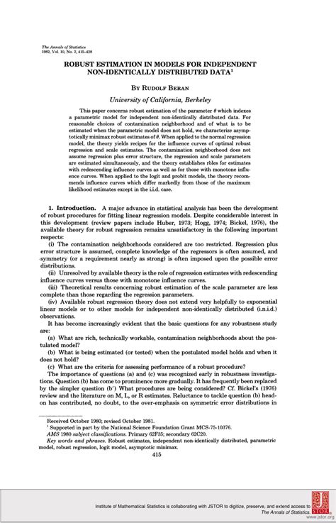 pdf robust estimation in models for independent non identically