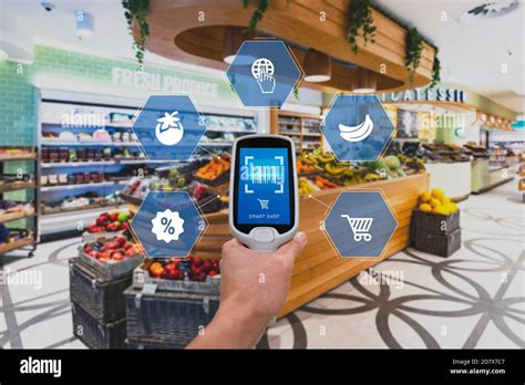 Smart Shop Device In The Checkout Counter Scan And Go Smart Scan That Allows Customers To Scan