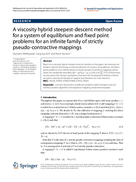 Pdf A Viscosity Hybrid Steepest Descent Method For A System Of Equilibrium And Fixed Point