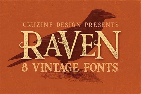Raven Typeface By Cruzine Design Thehungryjpeg Vintage Fonts Font