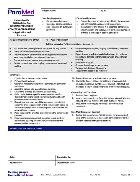 Routine Prescribed Compression Garment Skill Guideline Extendicare