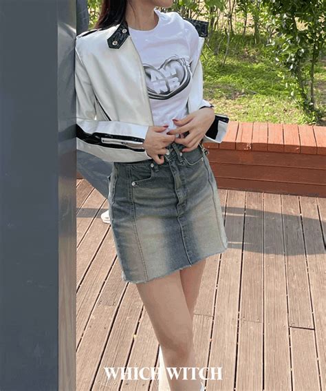 스치 빈티지 라인 워싱 연청 데님 미니sk 위치윗치코멘트