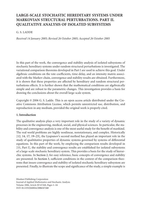 Pdf Large Scale Stochastic Hereditary Systems Under Markovian Structural Perturbations Part