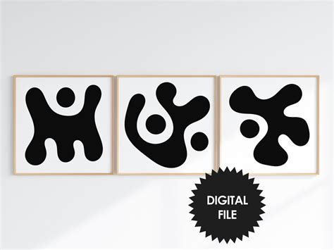 Printable Simple Blob Abstract Art Set Of 3 Print At Home Black And W