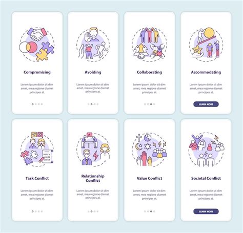 Premium Vector Conflict Management Onboarding Mobile App Page Screen Set