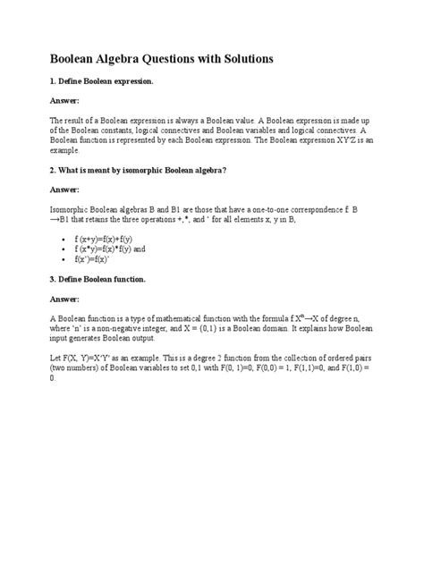 Boolean Algebra Questions With Solutions Pdf Boolean Algebra Teaching Mathematics