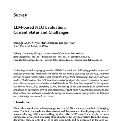 Llm Based Nlg Evaluation Current Status And Challenges Acl Anthology