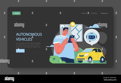Autonomous Vehicles Concept Man Using Tablet To Interact With Self