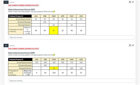 Solved Material Requirements Planning Mrp What Number