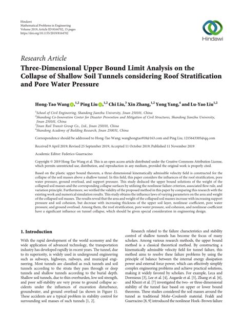 PDF Three Dimensional Upper Bound Limit Analysis On The Collapse Of