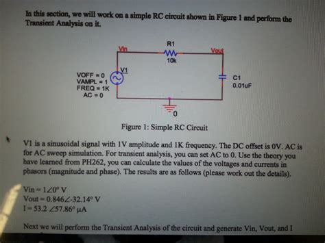 Solved Section Work Simple Rc Circuit Shown Figure Perform Transient Analysis R K V C