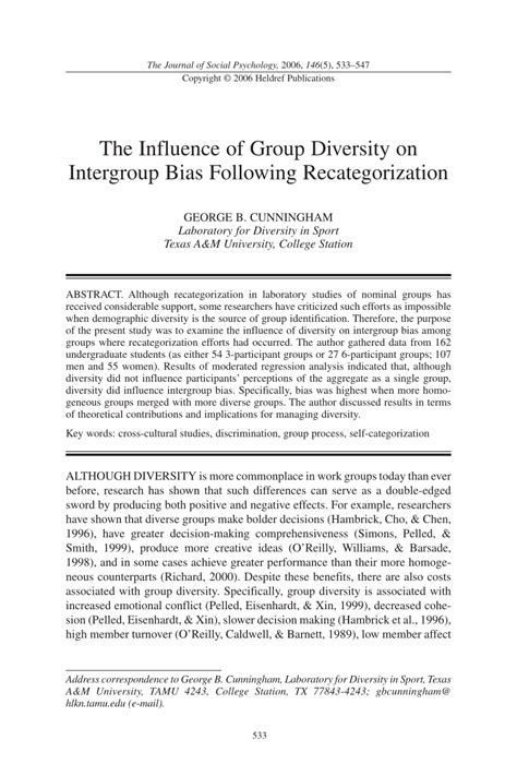 Pdf The Influence Of Group Diversity On Intergroup Bias Following