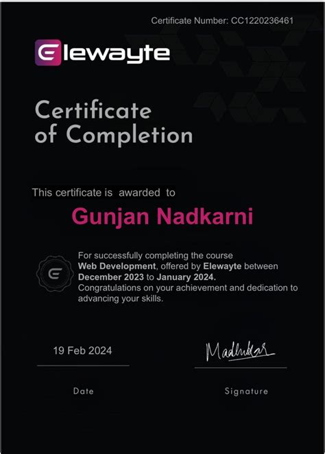 Gunjan Nadkarni On Linkedin Completed My Course At Elewayte In Web