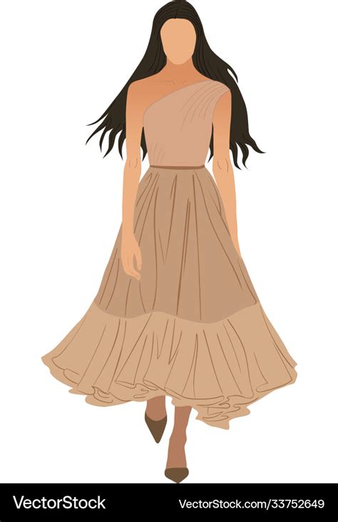 Brunette Woman With No Face In Long Beige Dress Vector Image