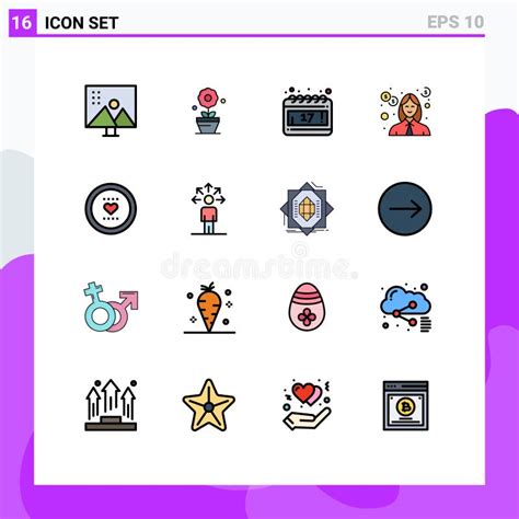 Pack Of 16 Modern Flat Color Filled Lines Signs And Symbols For Web Print Media Such As Heart