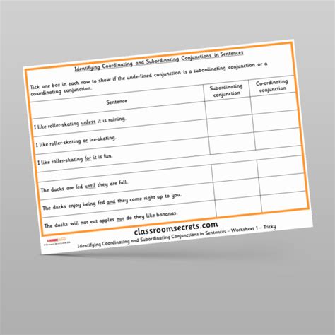 Ks2 Identifying Coordinating And Subordinating Conjunctions In Sentences Test Practice Resource