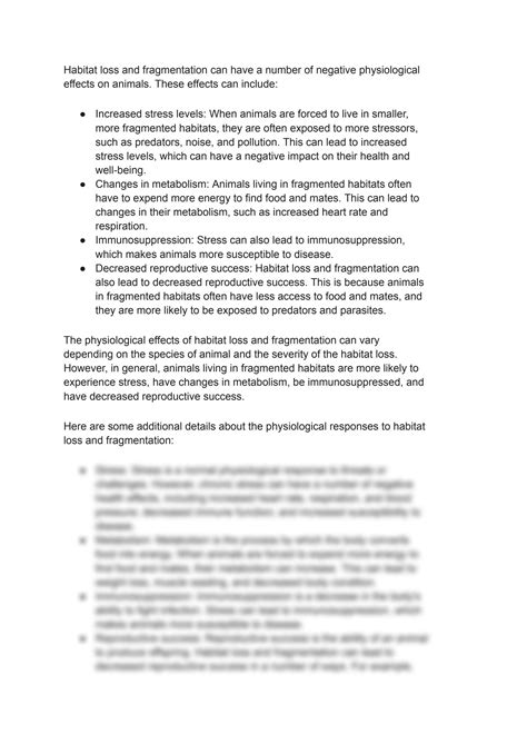 Solution Physiological Responses To Habitat Loss And Fragmentation